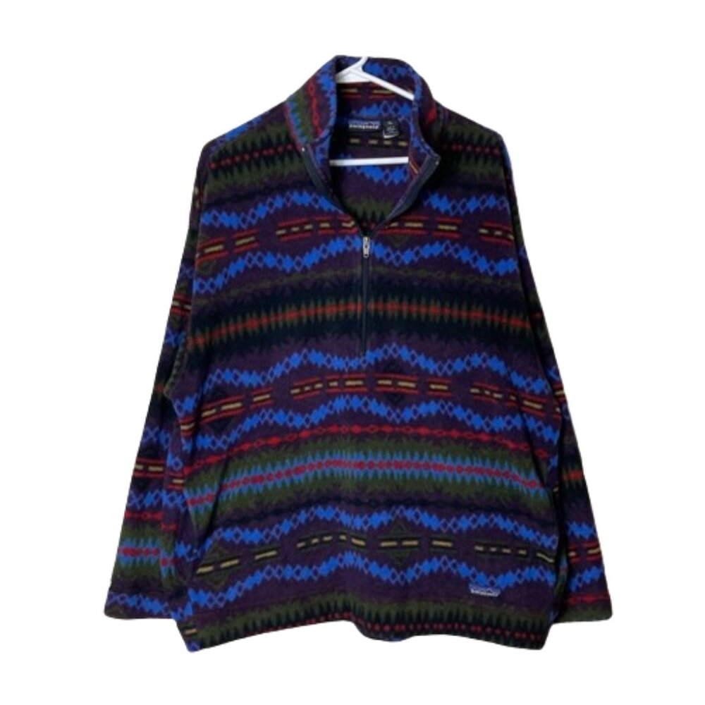 Patagonia Vintage 90s Aztec Print 1/2 Zip Pullover Fl… - Gem